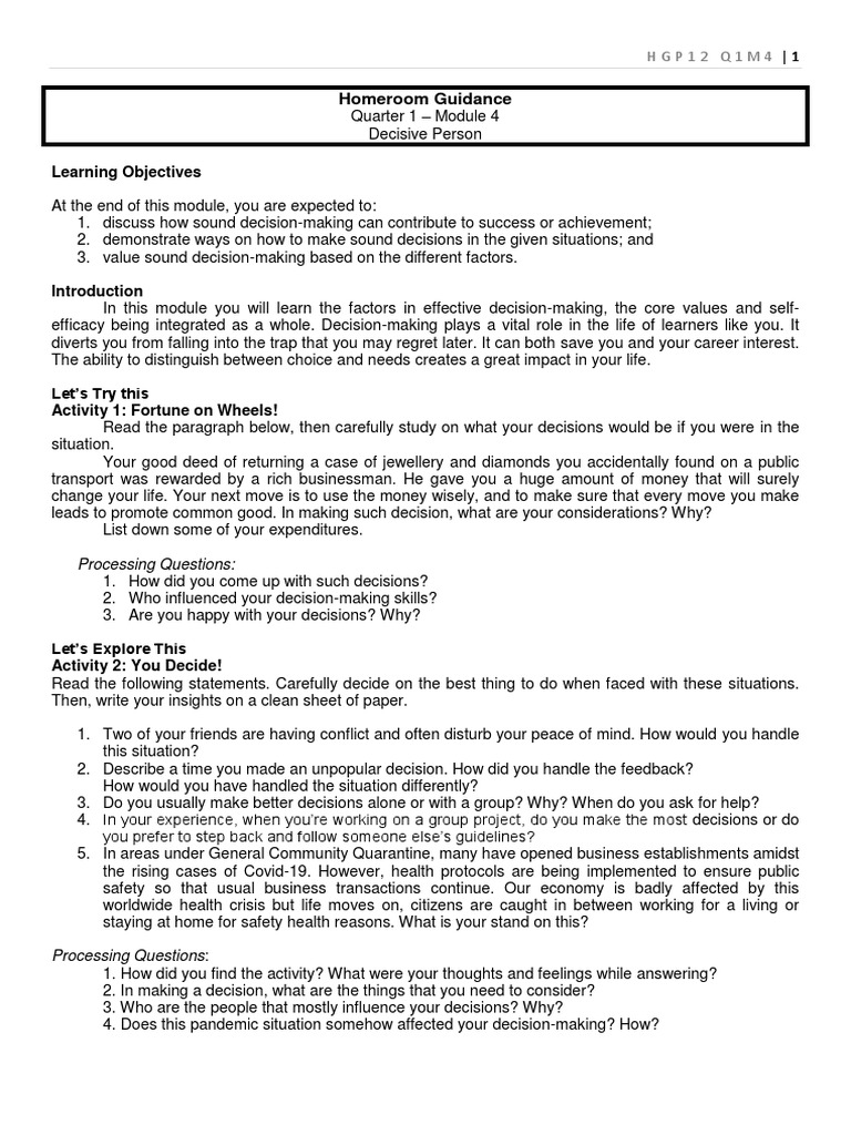 G12 CGP Q1 Module 4 | Download Free PDF | Decision Making | Thought