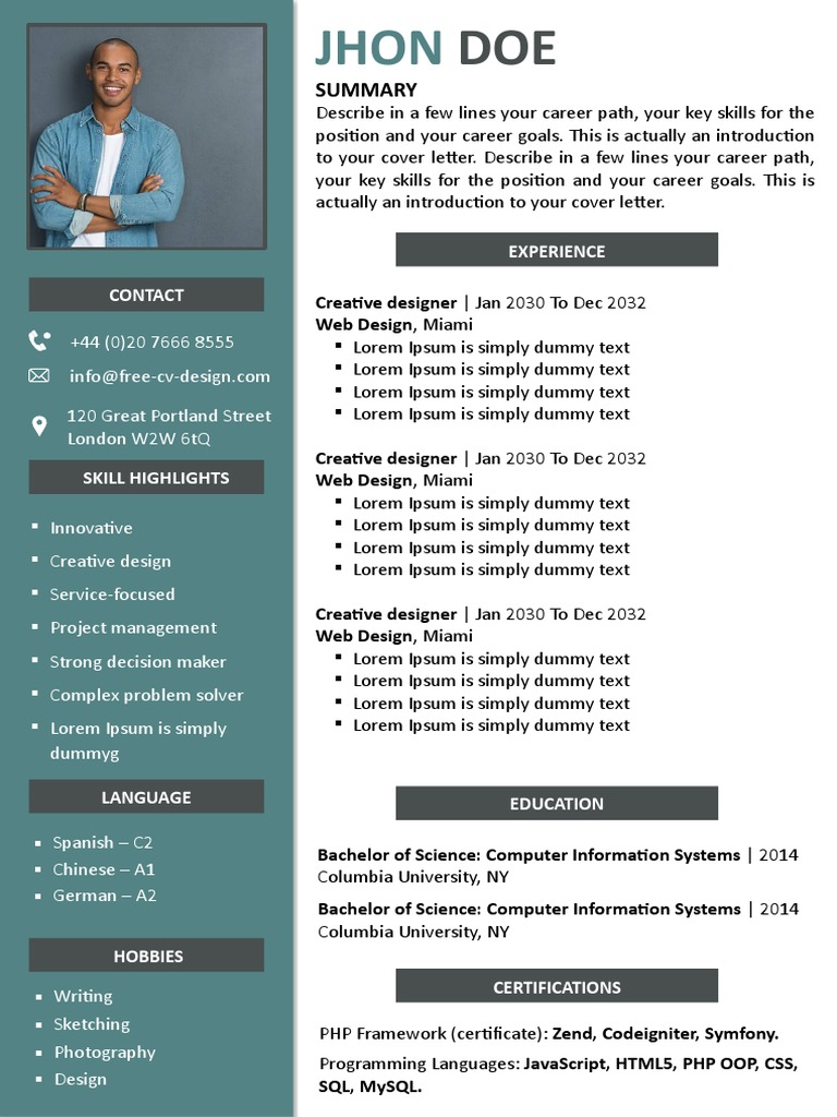 Free CV Design - Com Cv6 A4 | PDF | World Wide Web | Internet & Web