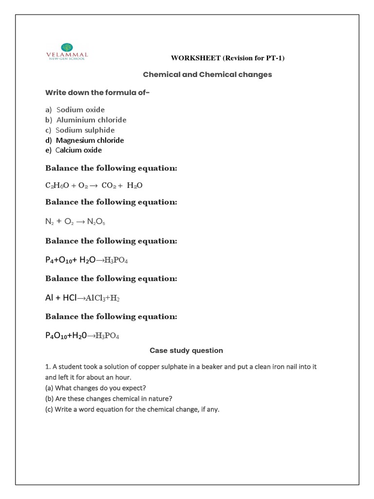 Balancing Chemical Equations Worksheet | PDF | Speed | Oxide
