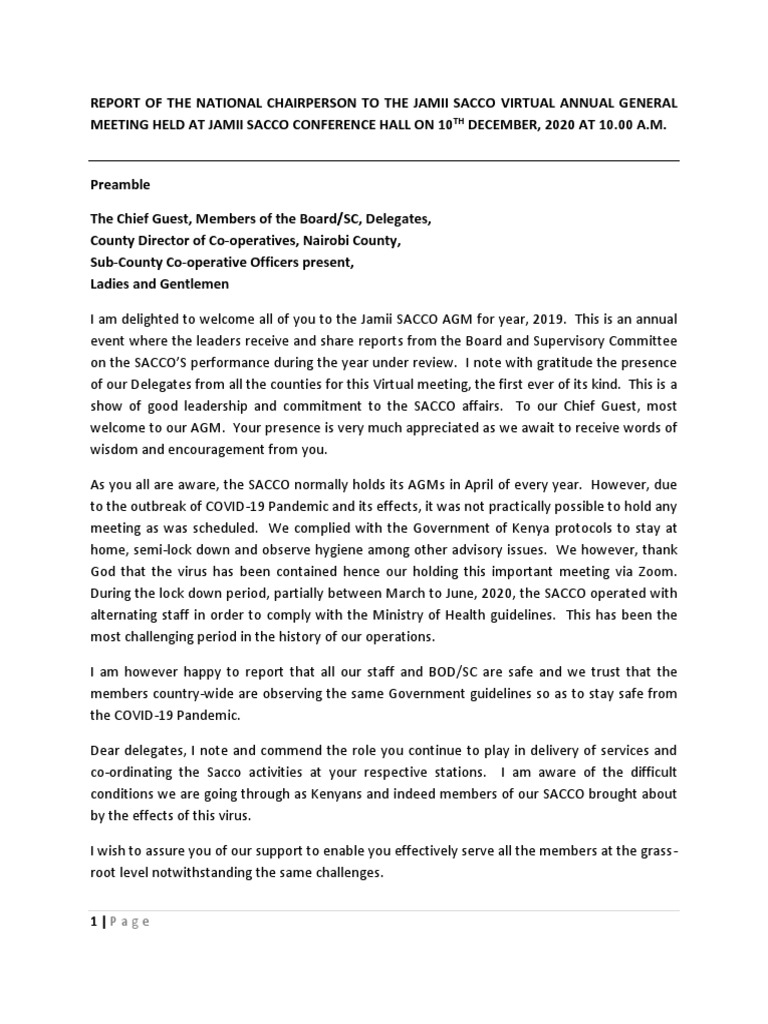 Chairpersons Report AGM 2020 | PDF | Dividend | Interest