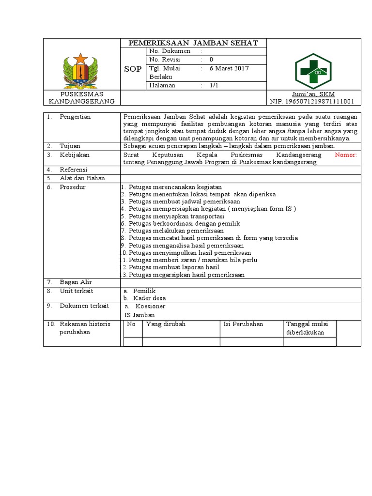 Prosedur Pemeriksaan Jamban Sehat | PDF