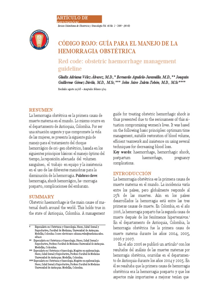Código Rojo: Guía para El Manejo de La Hemorragia Obstétrica | PDF ...