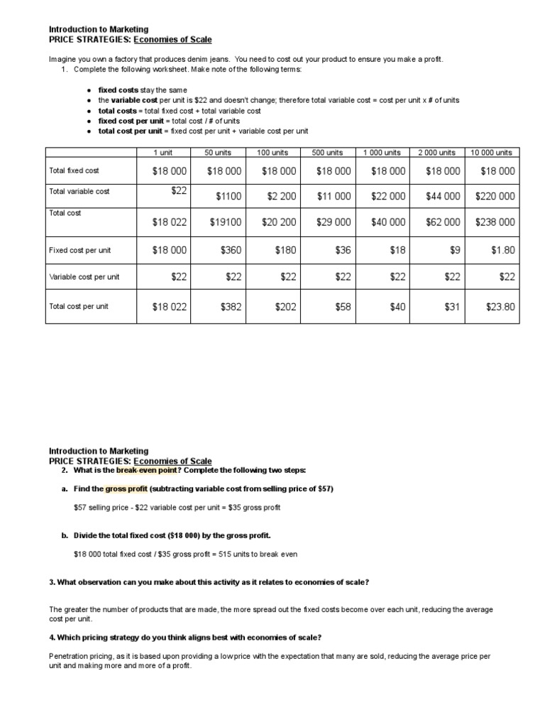 Economies of Scale Worksheet | PDF | Private Sector | Economies