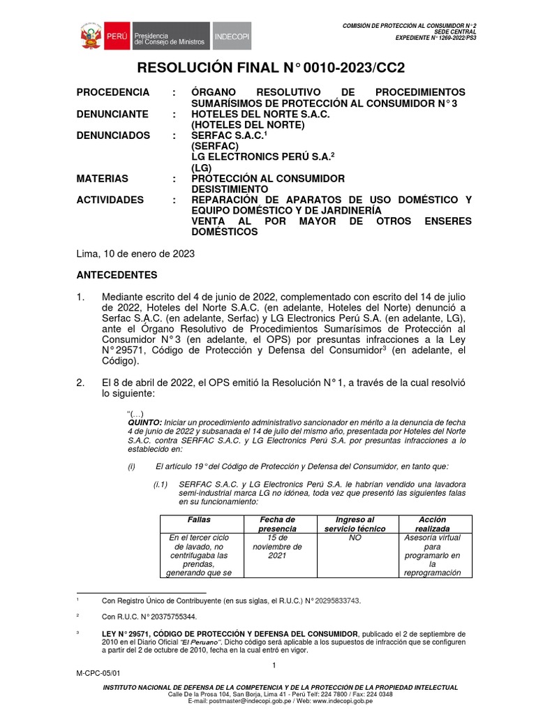 Resolución Final #0010-2023/CC2 | PDF | Protección al Consumidor | Gobierno