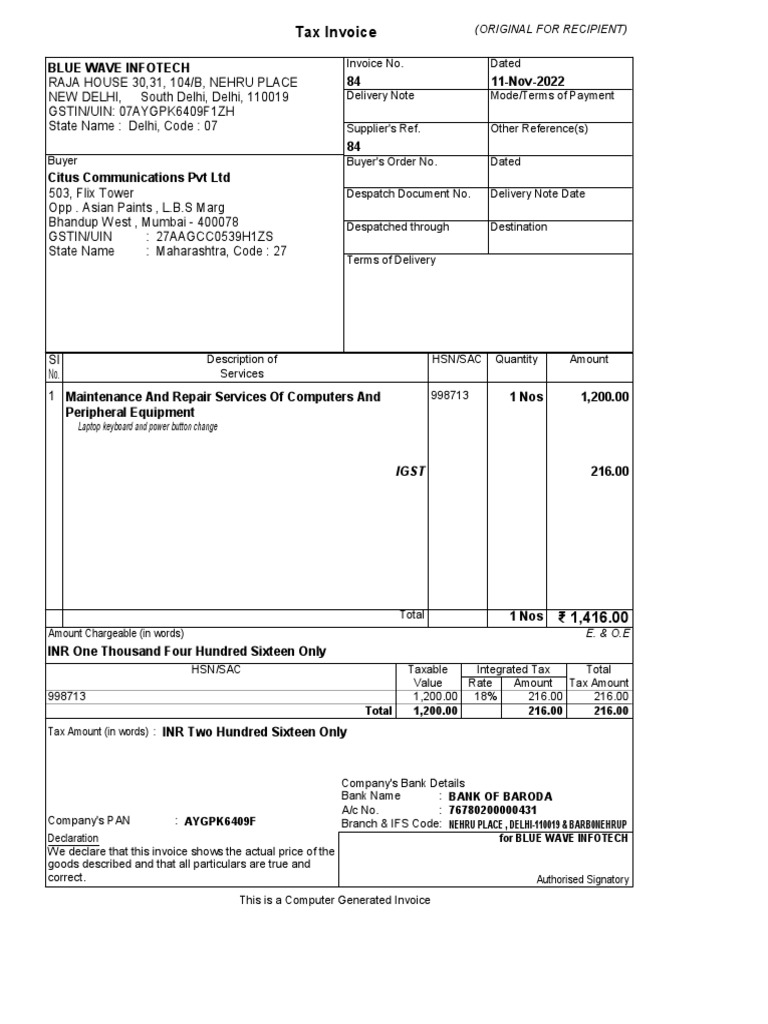 Laptop Repair Invoice | PDF | Invoice | Taxes