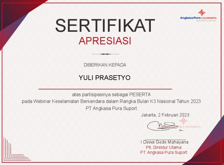 Sertifikat Webinar K3 - Nama Lengkap | PDF