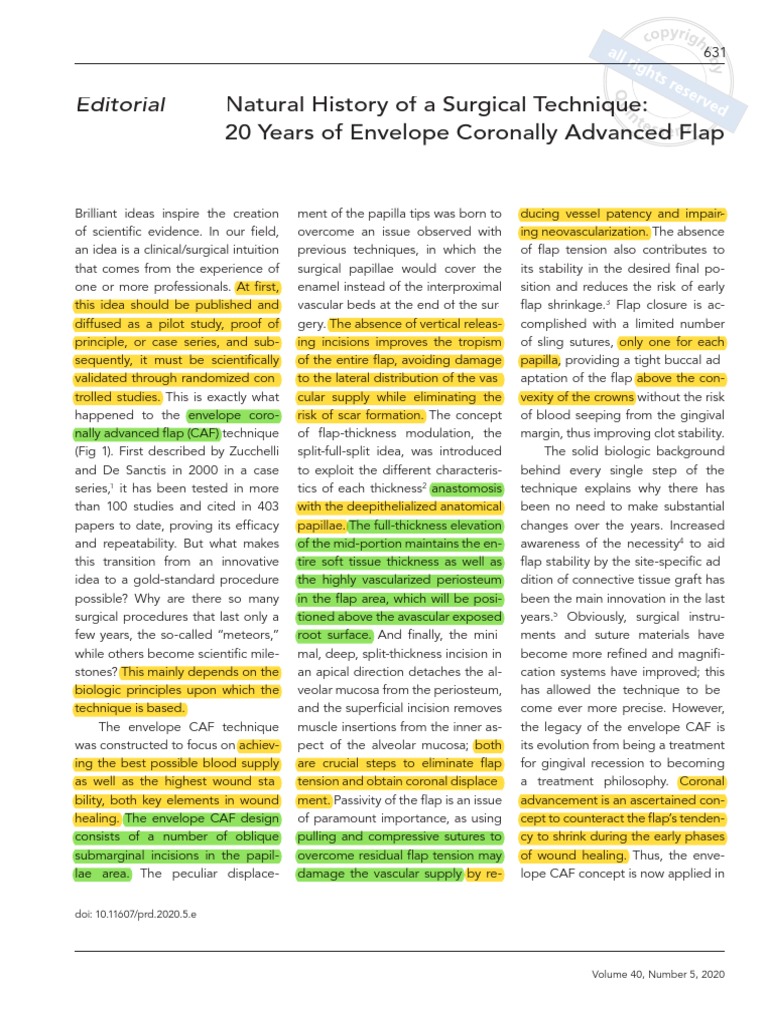Envelope Coronally Advanced Flap by Stefanini (2020) | PDF | Periodontology | Diseases And Disorders