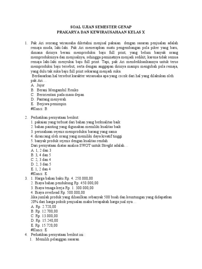 Soal Ujian Semester Genap Pkwu | PDF