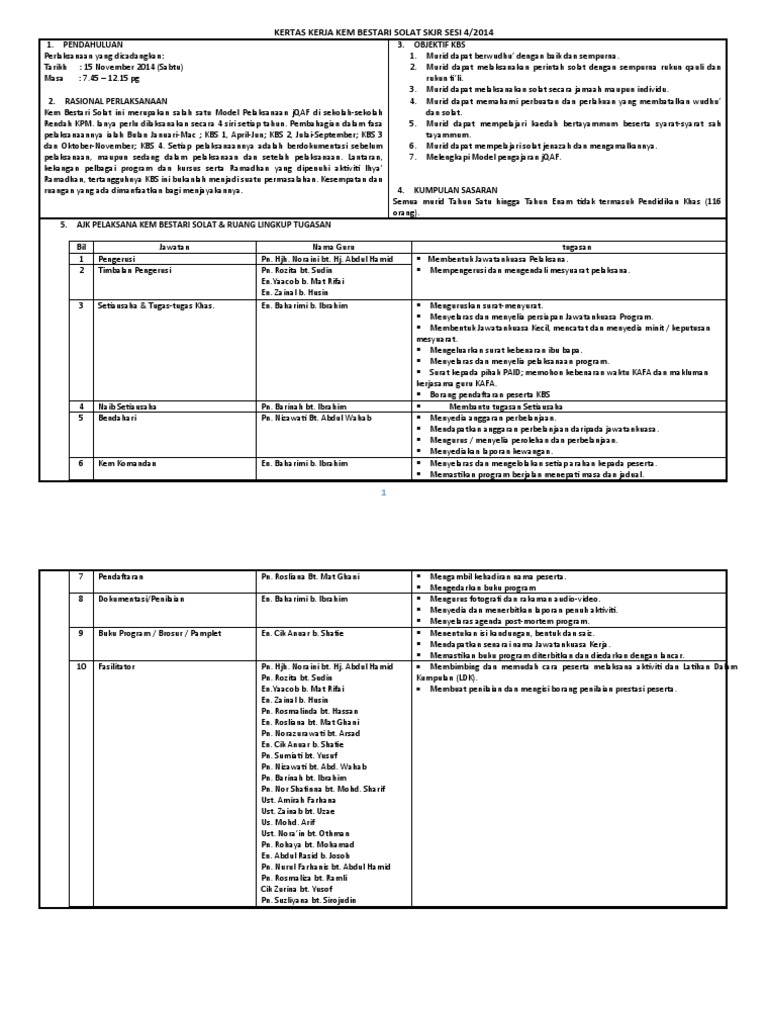 Jadual Aktiviti KBS 4 | PDF