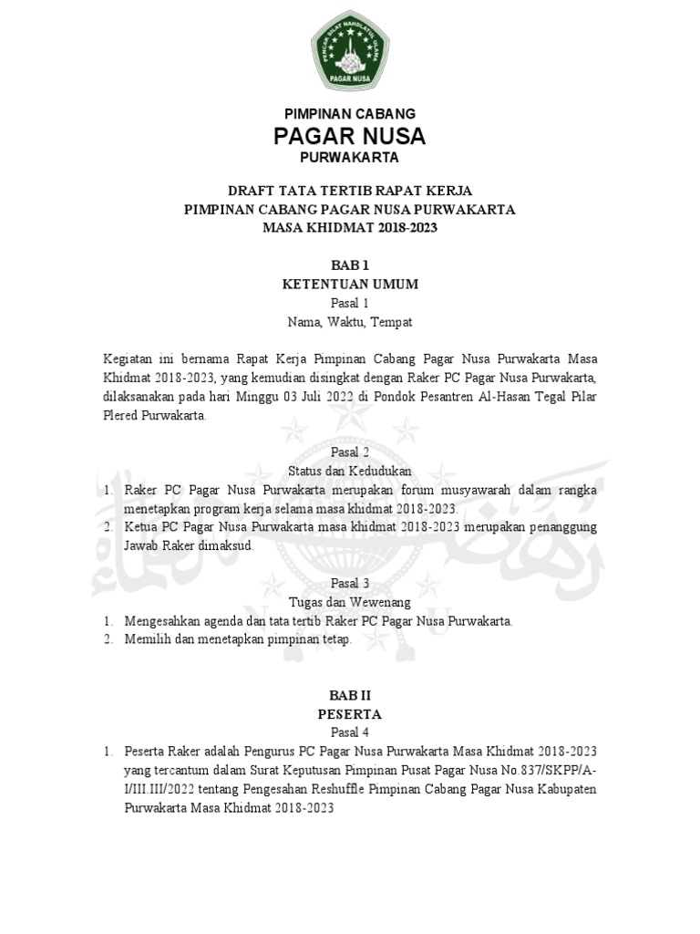 Tata Tertib Raker Pagar Nusa | PDF