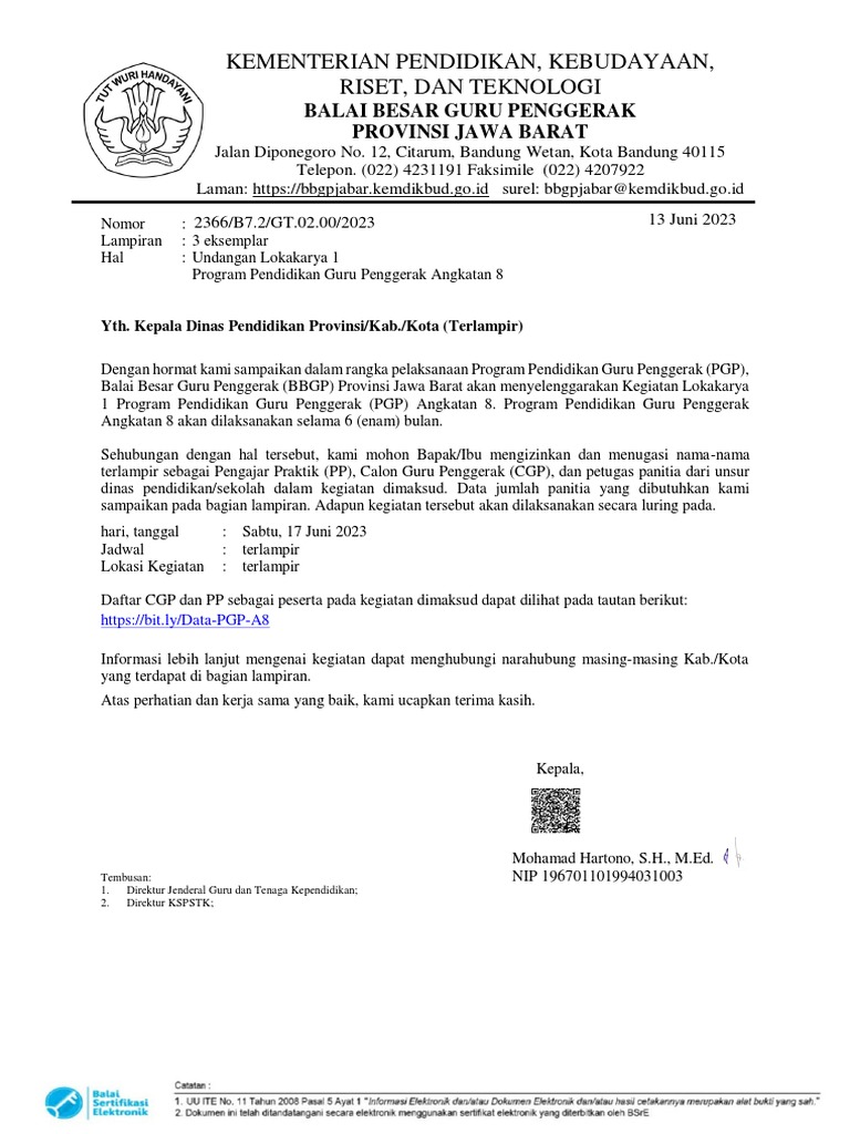 Surat Undangan Loka 1 A8-CGP, PP | PDF