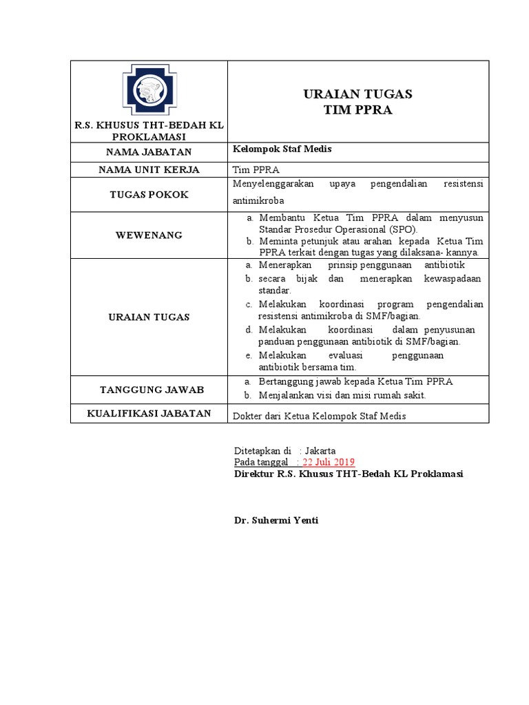 Uraian Tugas Tim PPRA - 091936 | PDF