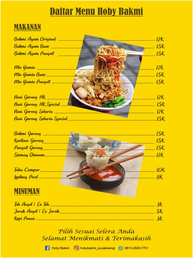 Price List Hoby Bakmi | PDF