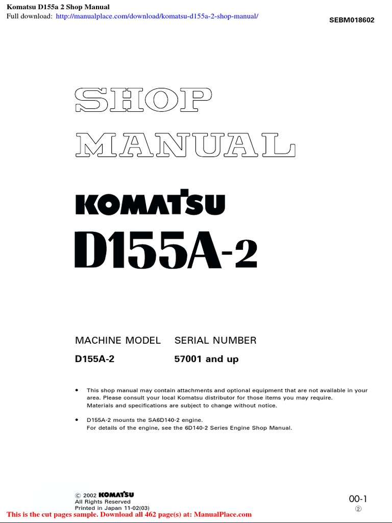 Komatsu d155a 2 Shop Manual | PDF | Pipe (Fluid Conveyance) | Screw