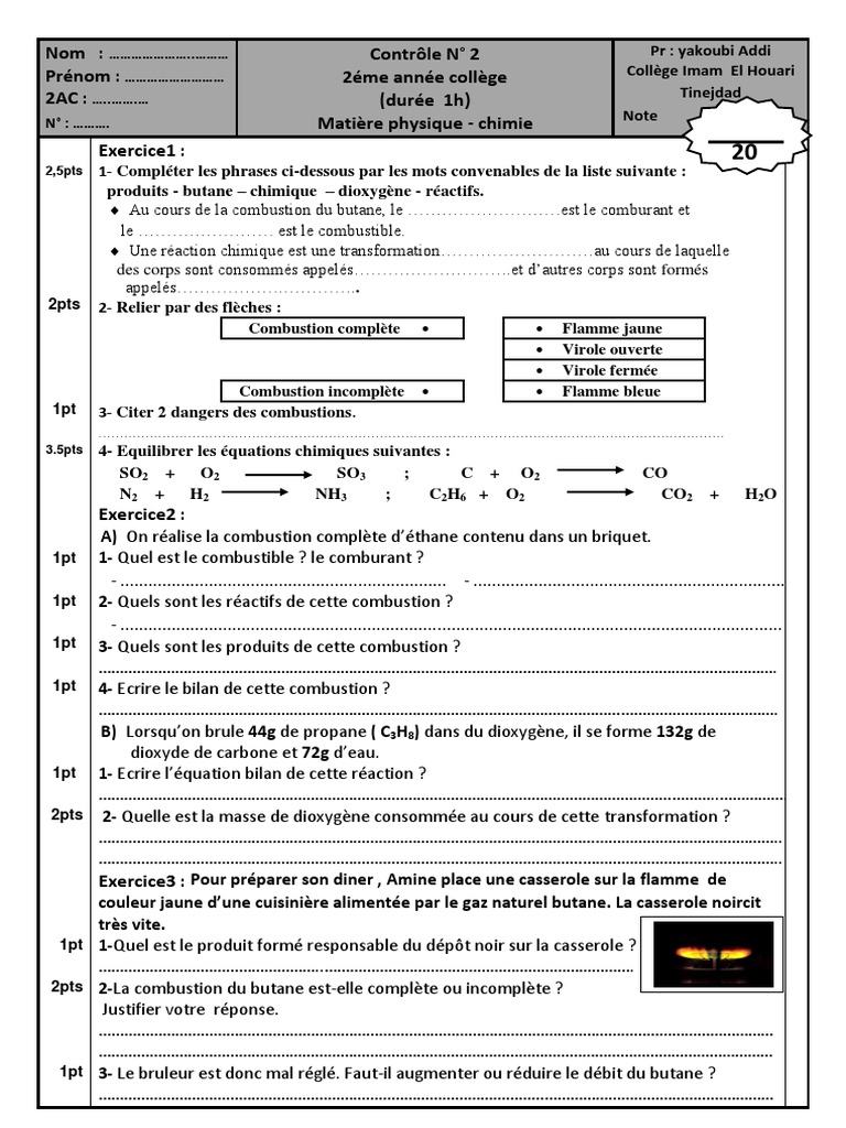 Devoir 2 Modele 9 Physique Chimie 2ac Semestre 1 | PDF | La combustion ...