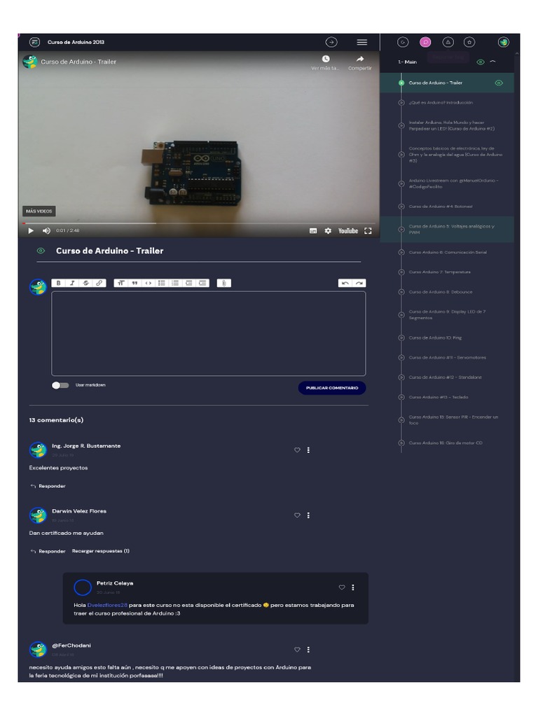 1.1 Comentarios Video Trailer | PDF | Arduino | Ciencias de la Computación