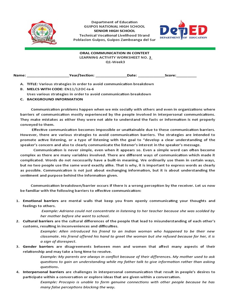 Various Strategies in Order To Avoid Communication Breakdown Activities ...