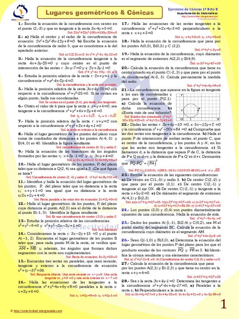 Lugares Geométricos & Cónicas: +2y - 8x-12y+8 0. B) Escribe La Ecuación | PDF | Elipse | Tangente