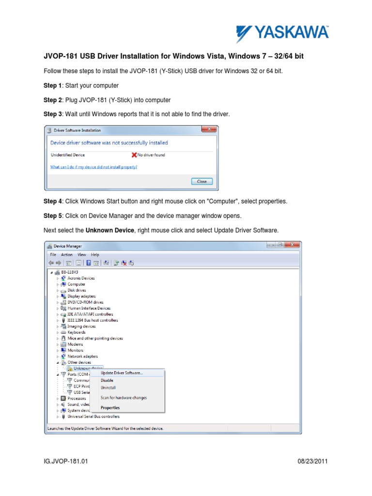 JVOP-181 USB Copy Unit (Y-Stick) Driver Installation Guide-IG - JVOP-181.01 | PDF