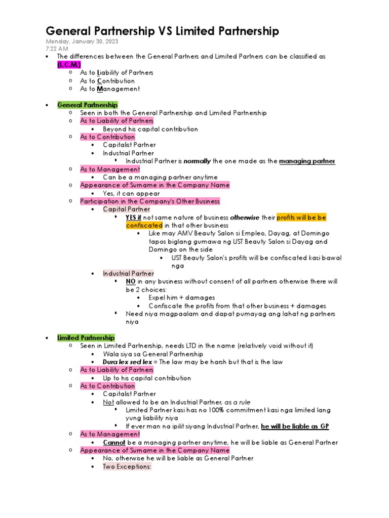 1 2 General Partnership Vs Limited Partnership Download Free Pdf