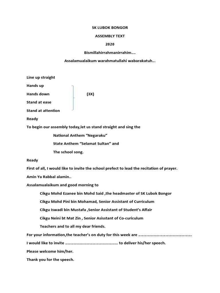 SK Lubok Bongor Assembly Program | PDF