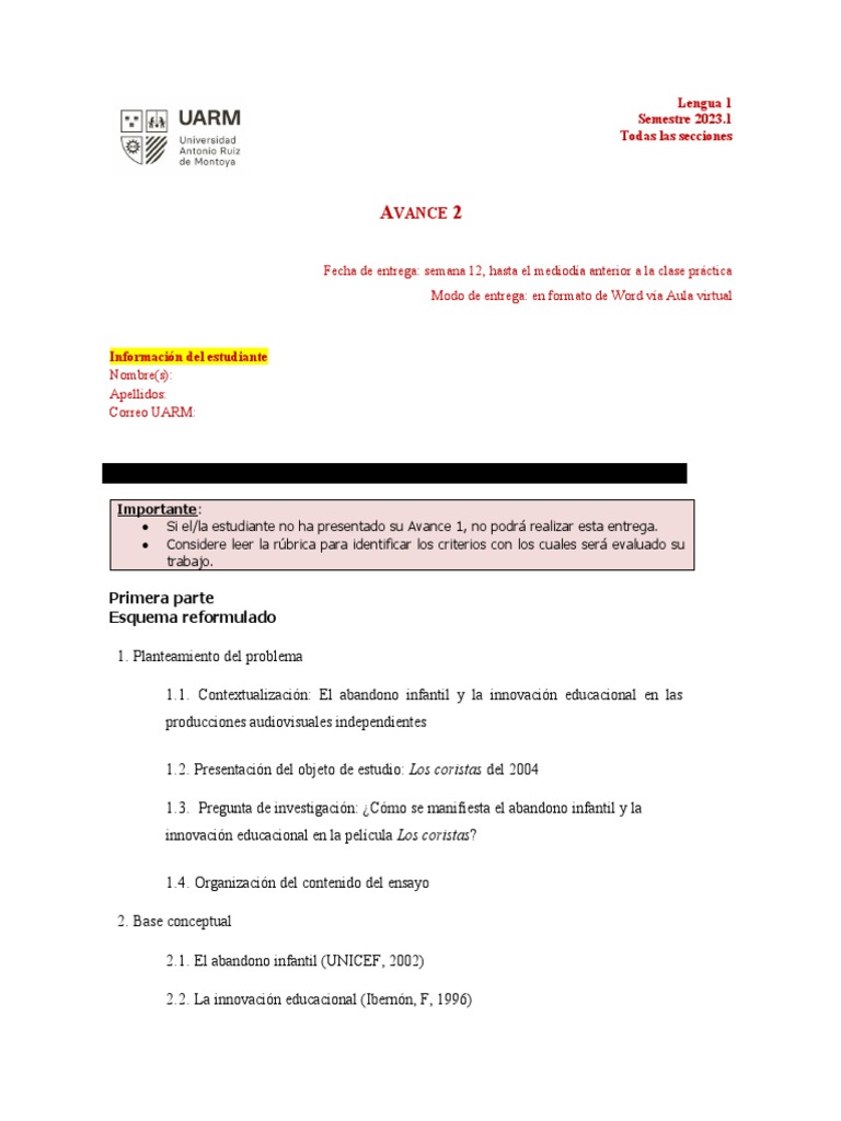 L1. Ejemplo Avance 2 (1) | PDF | Abuso infantil