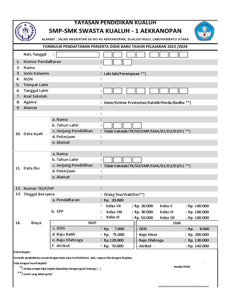 Formulir SMP-SMK Kualuh | PDF