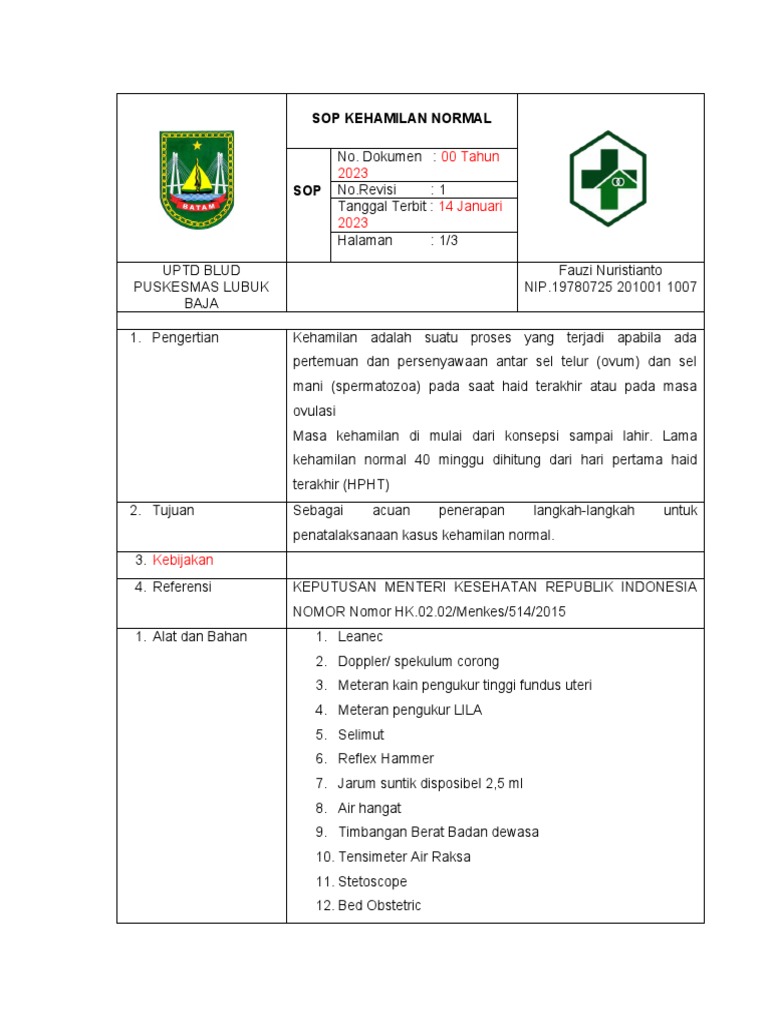 Sop Kehamilan Normal | PDF