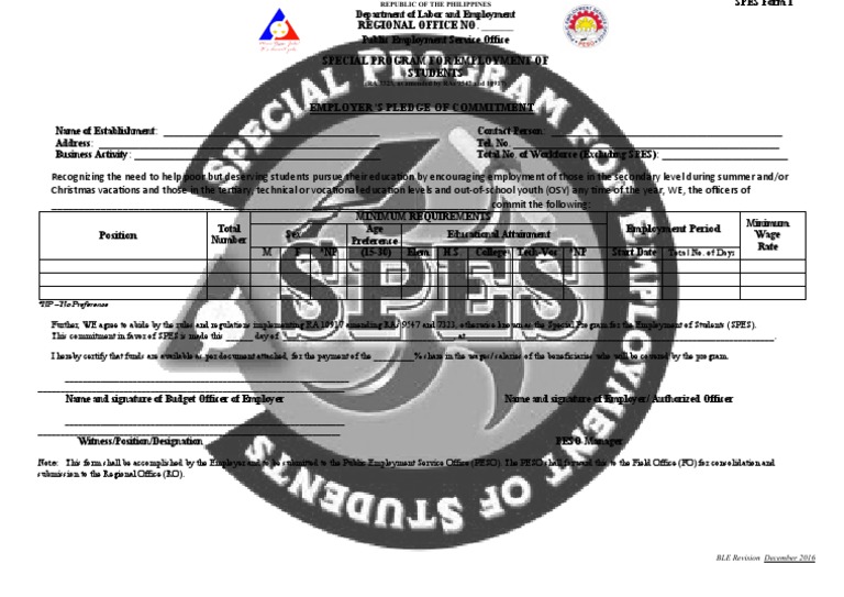 Spes Form 1 - Pledge of Commitment - Dec2016.final | PDF | Employment | Labor