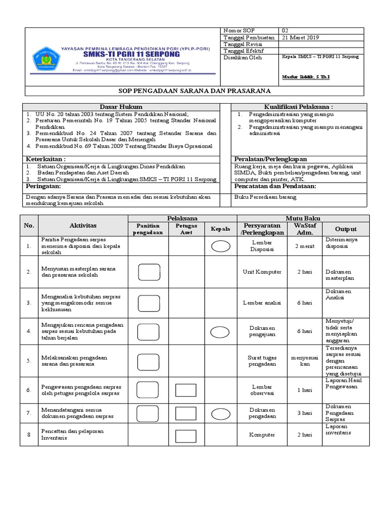 Format Sop Sarpras Terbaru | PDF