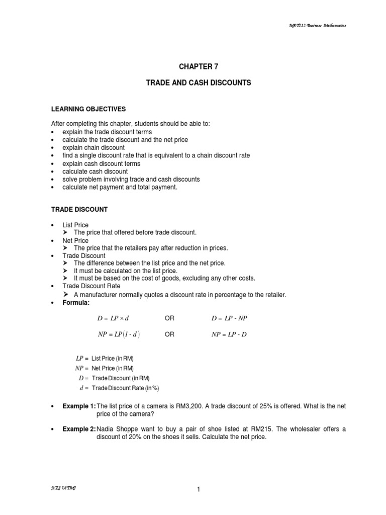 Chapter 7 Trade and Cash Discounts | PDF | Discounting | Invoice