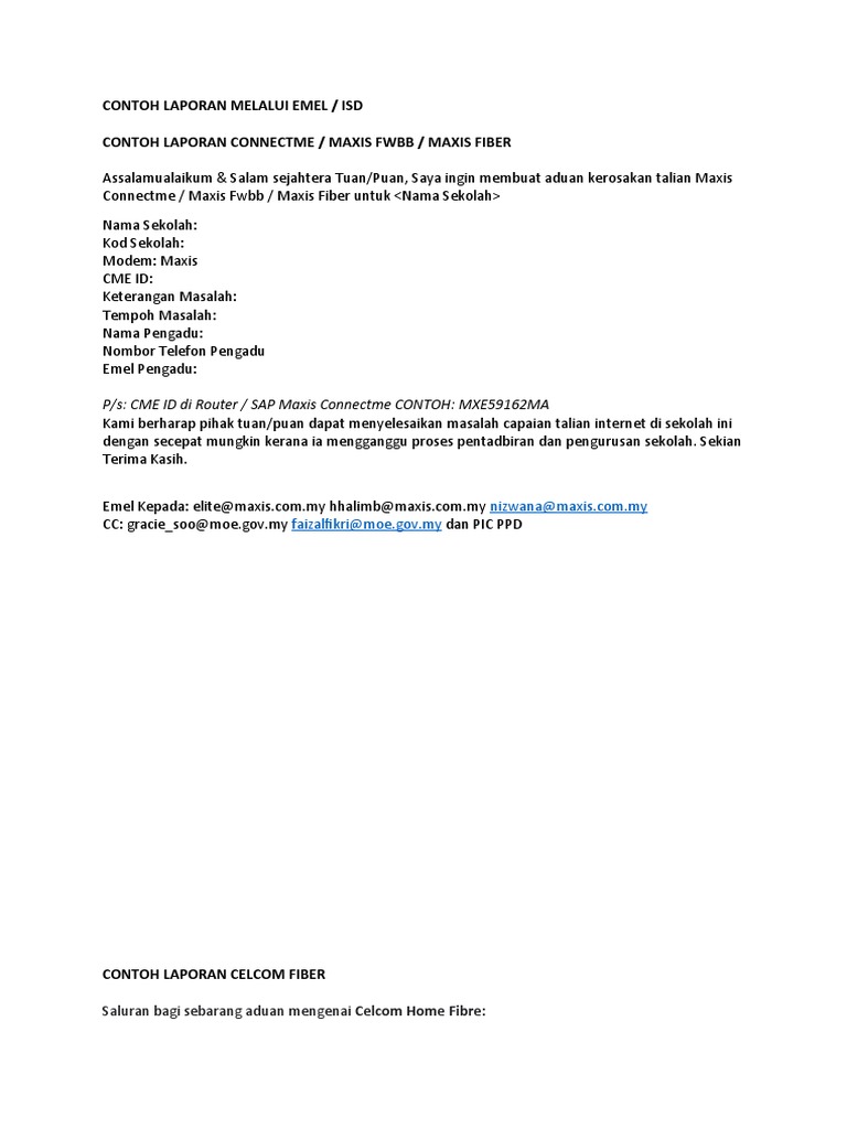 CONTOH LAPORAN MELALUI EMEL ISD-1 | PDF