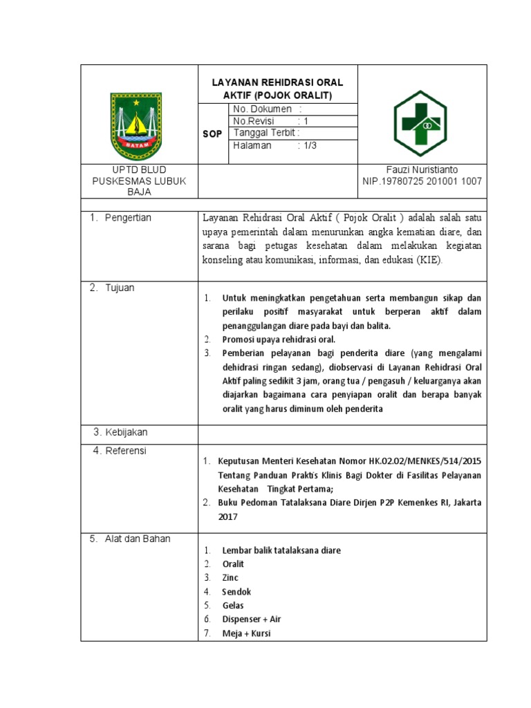 SOP POJOK ORALIT | PDF