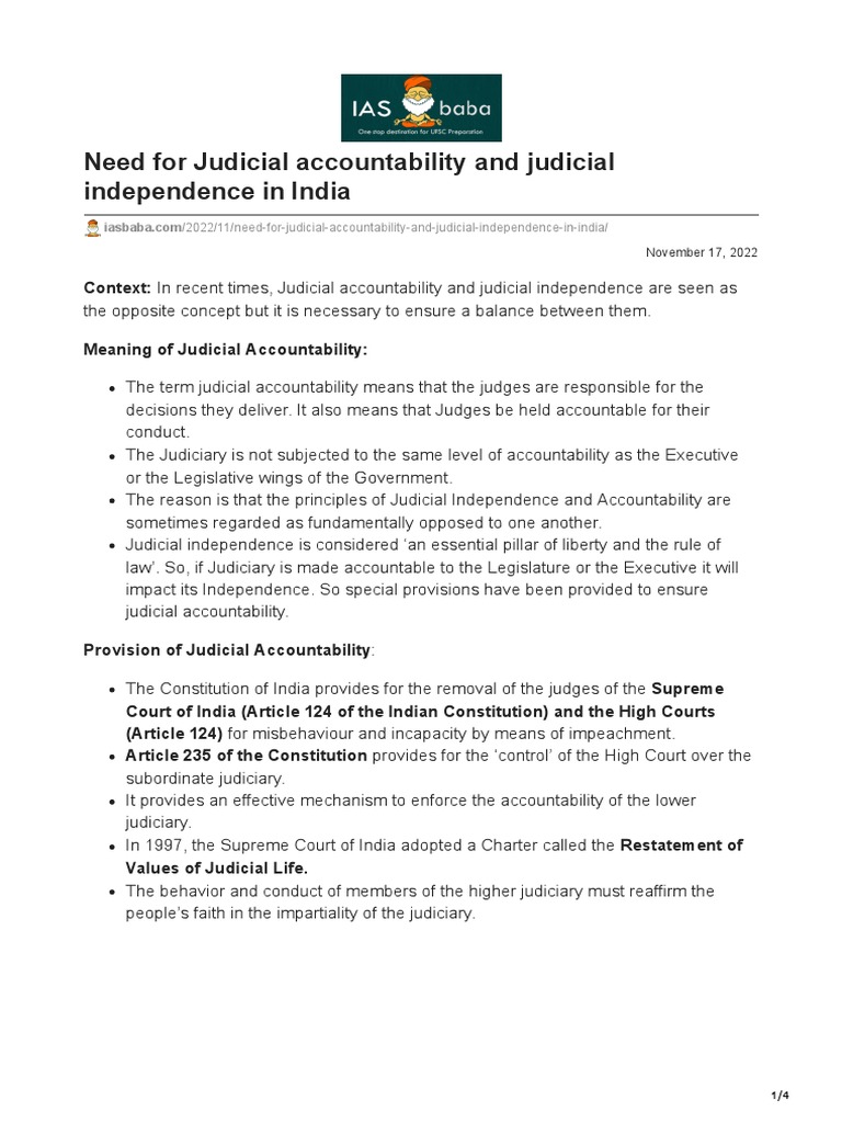 Need For Judicial Accountability and Judicial Independence in India ...