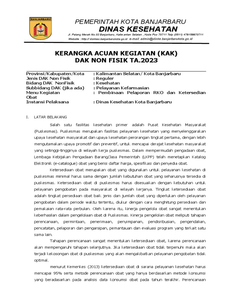 KAK Pembinaan RKO Dan Ketersediaan Obat | PDF | Pengembangan Diri