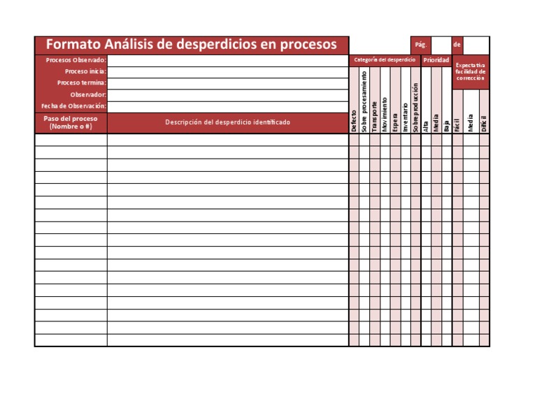 Copia De 28 Formato Análisis Desperdicios En El Proceso Pdf