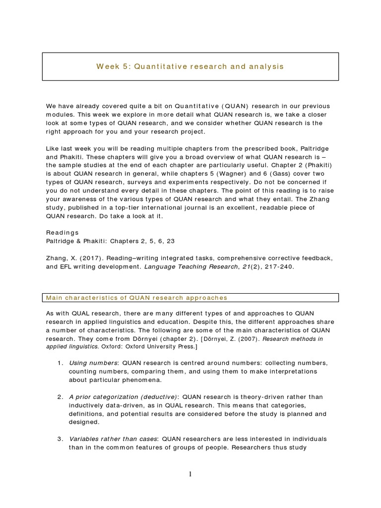 Week 5 Quantitative Research | PDF | Quantitative Research | Methodology Week 5 Quantitative Research | PDF | Quantitative Research | Methodology