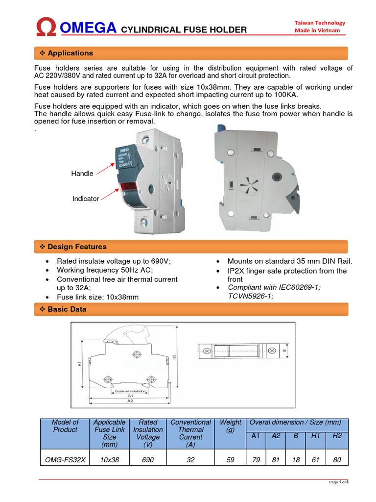 Omega Cylindrical Fuse Holders | PDF | Fuse (Electrical) | Materials