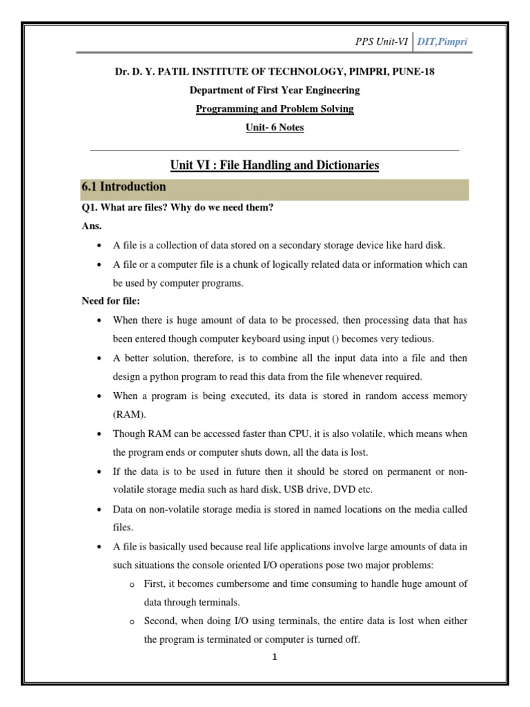 PPS Unit 6 Notes | PDF | Computer Data Storage | Computer File PPS Unit 6 Notes | PDF | Computer Data Storage | Computer File