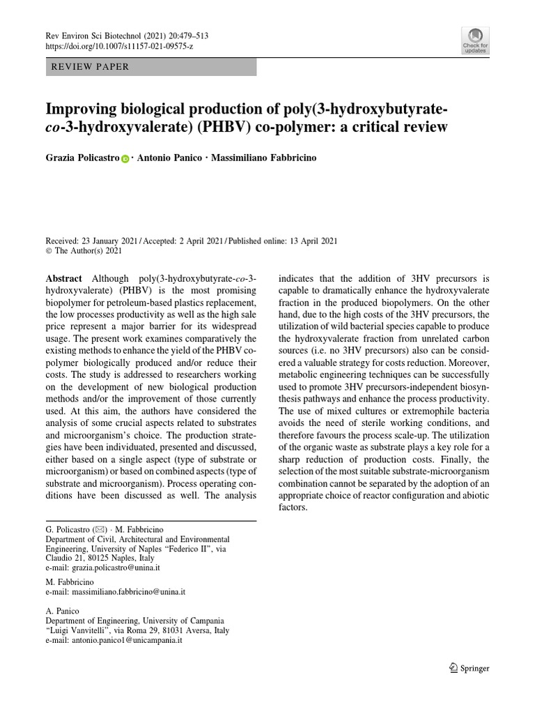Improving Biological Production of Poly (3-Hydroxybutyrate-Co-3 ...