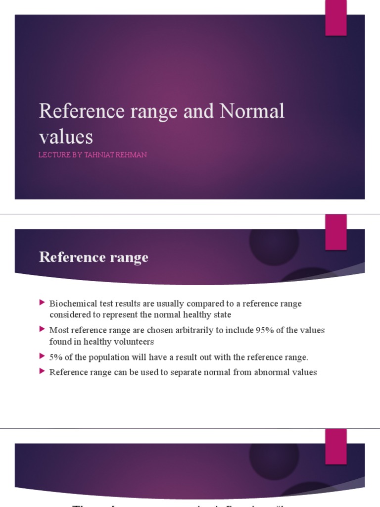 Reference Range and Normal Values | PDF | Reference Range | Medical ...