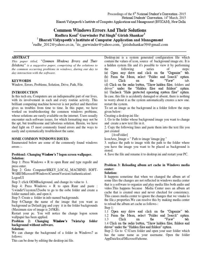 Common Windows Errors And Their Solution Pdf Computer File