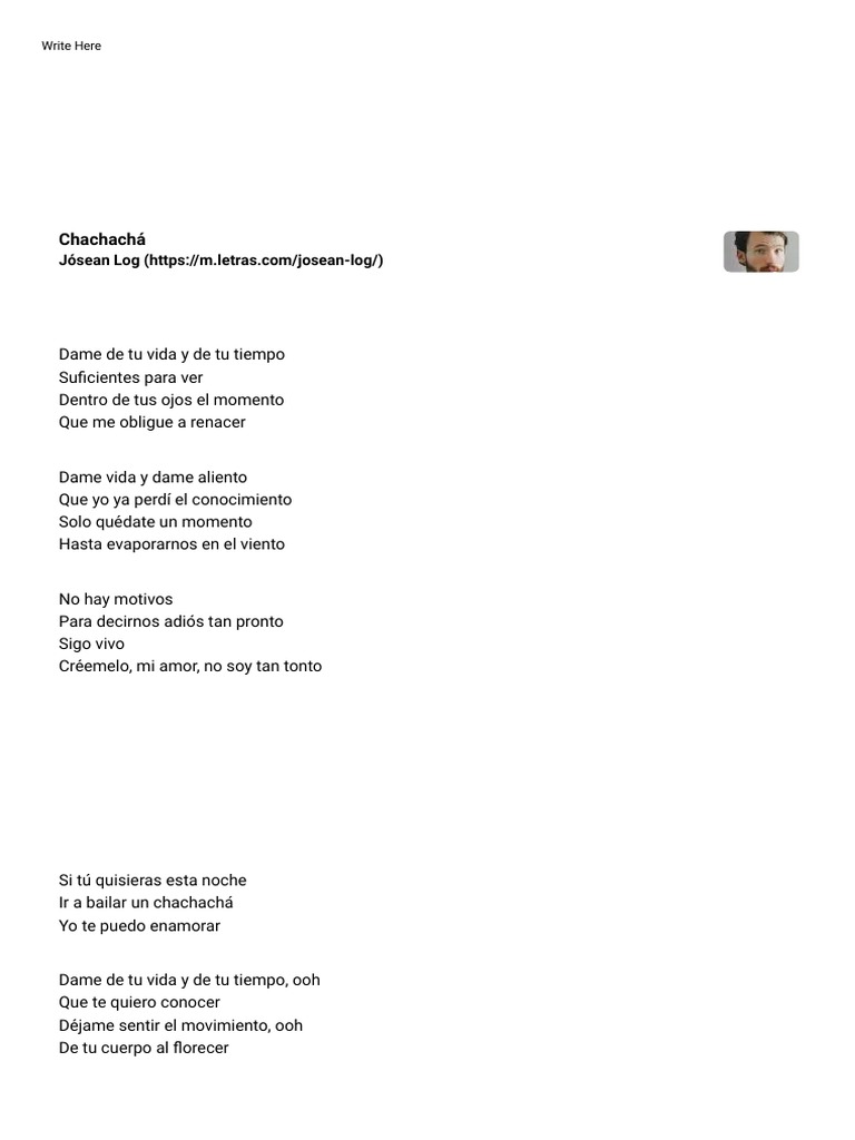 Letra de "Chachachá" de Jósean Log | PDF