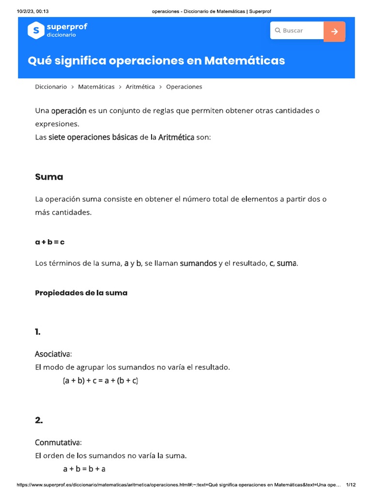 Qué Significa Operaciones en Matemáticas | PDF
