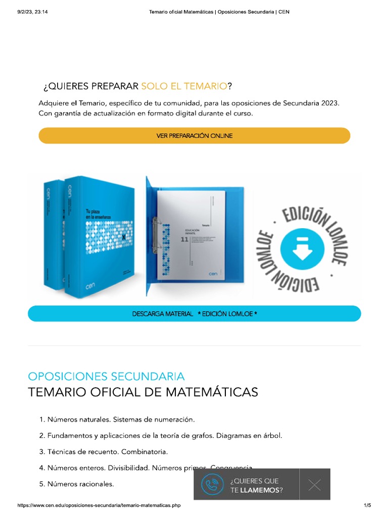 Secundaria - Temario Oficial de Matemáticas | PDF