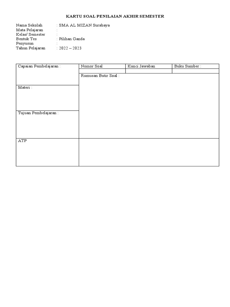 Format Kartu Soal | PDF