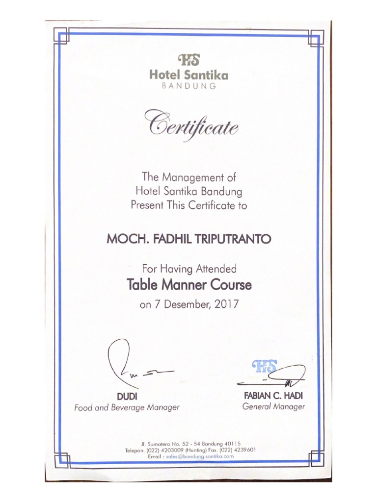Certificate table manner | PDF