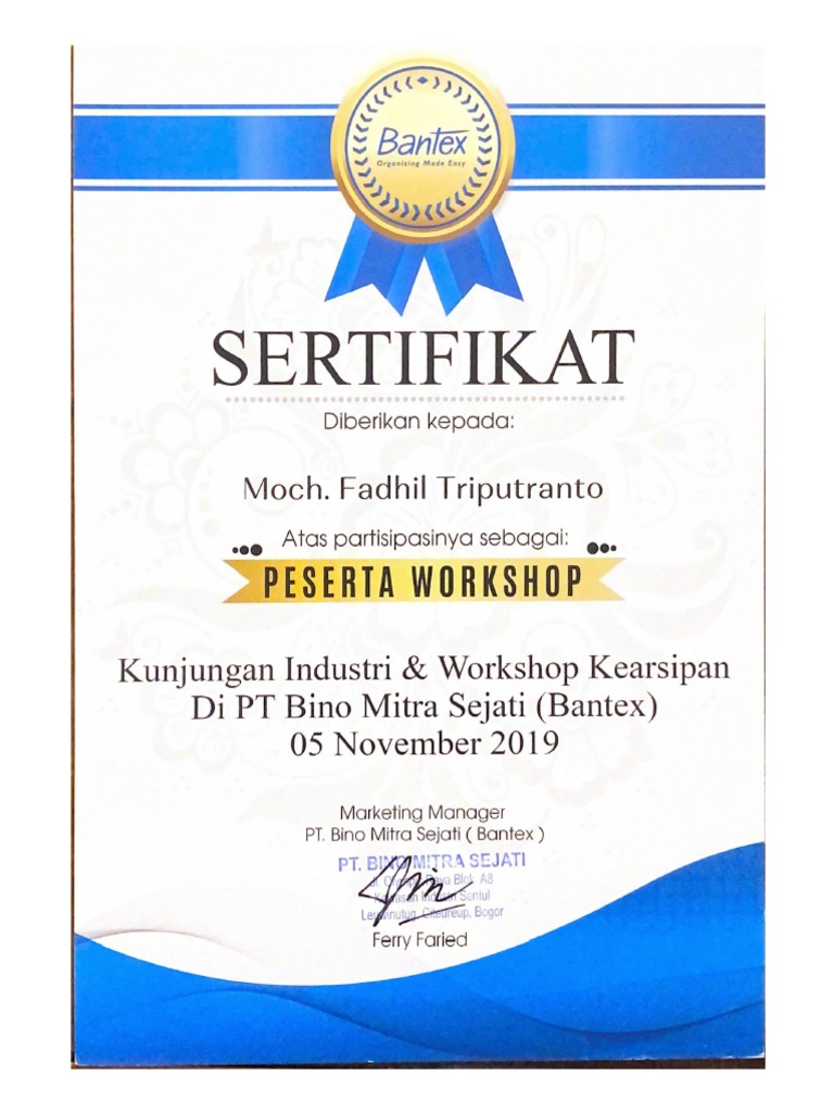 Sertifikat Workshop Bantex | PDF