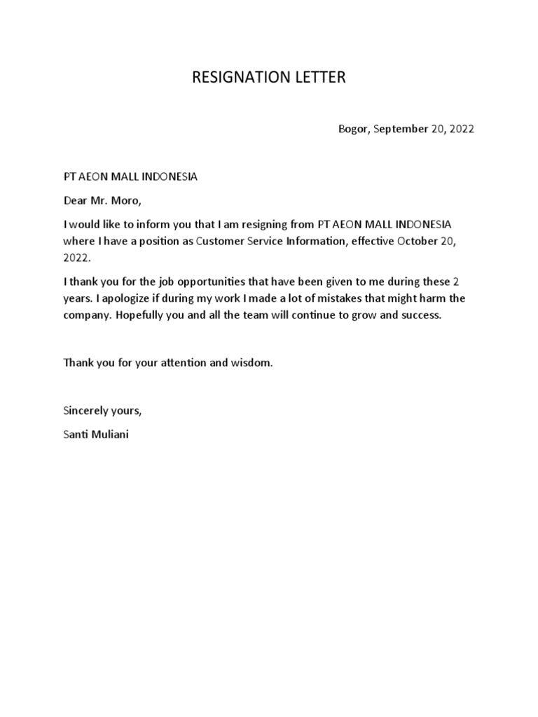 Resignation Letter | PDF