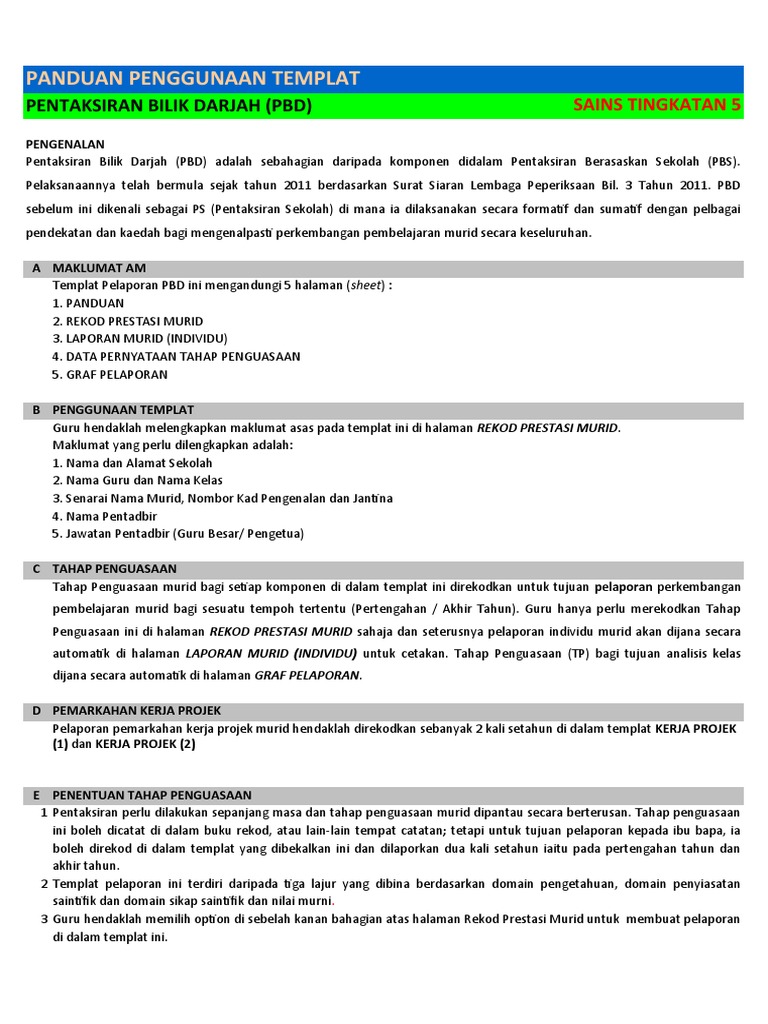 Templat Pelaporan PBD KSSM Tingkatan 5 Sains | PDF